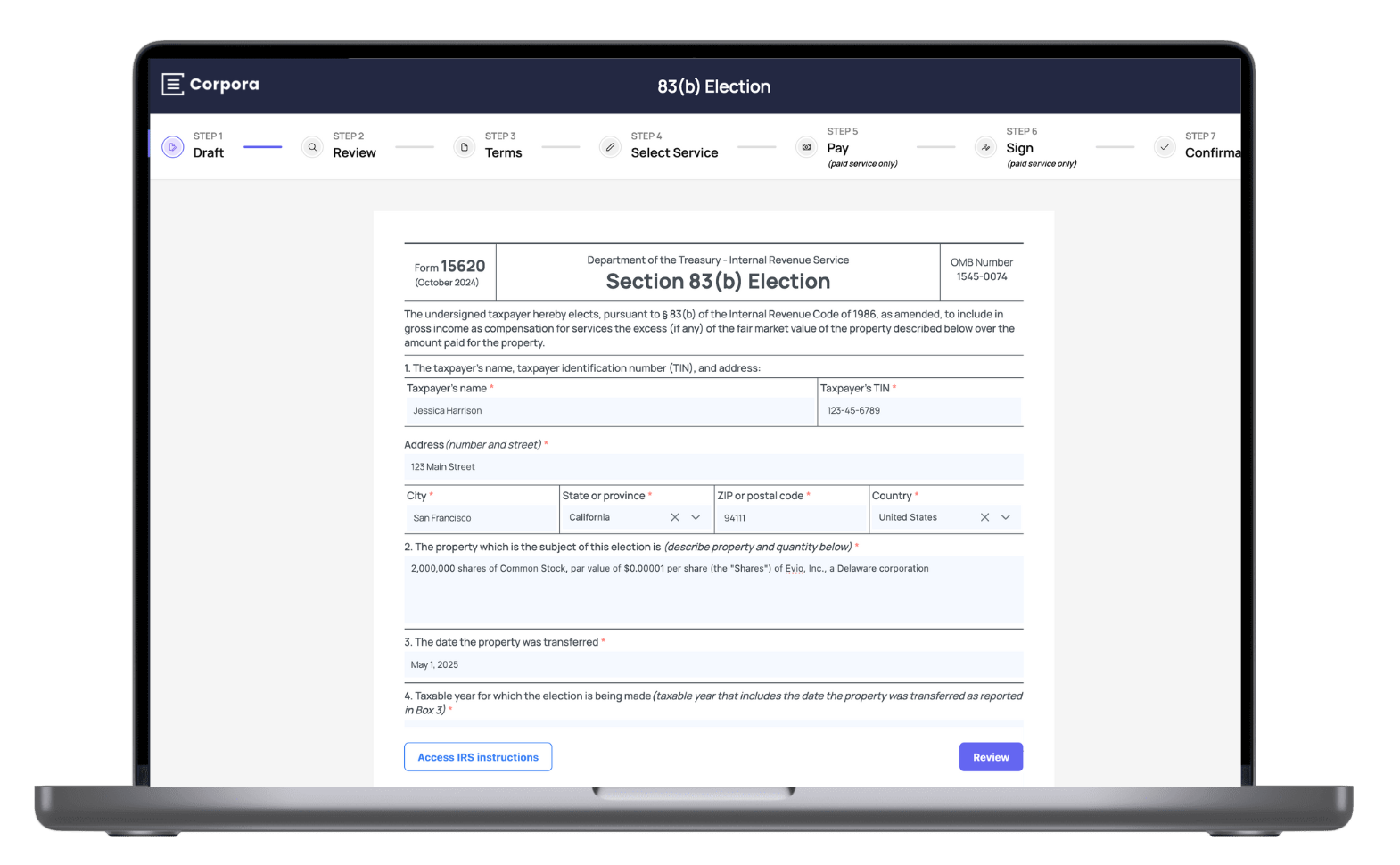 Corpora - File your 83(b) Election Online